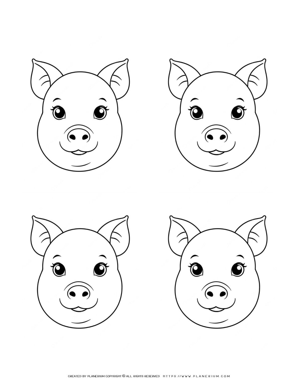 Collection of four Pig Faces Outline Templates - Ideal for Crafting and ...