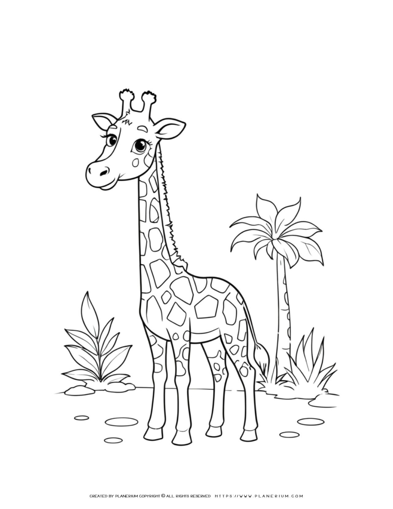 Cute Giraffe Coloring Page for Kids - Fun Comic Style Illustration