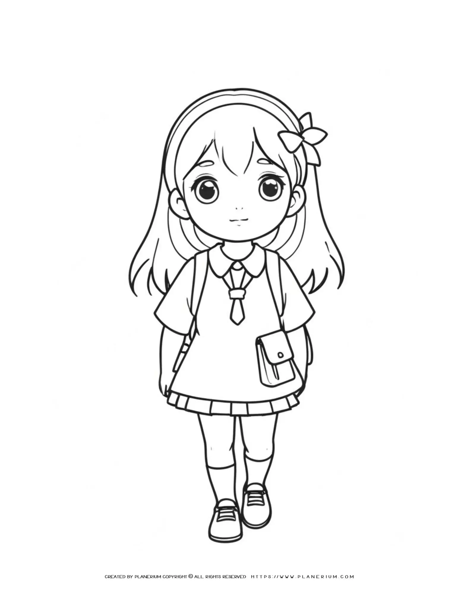 Anime Style Girl School Coloring Page for Kids