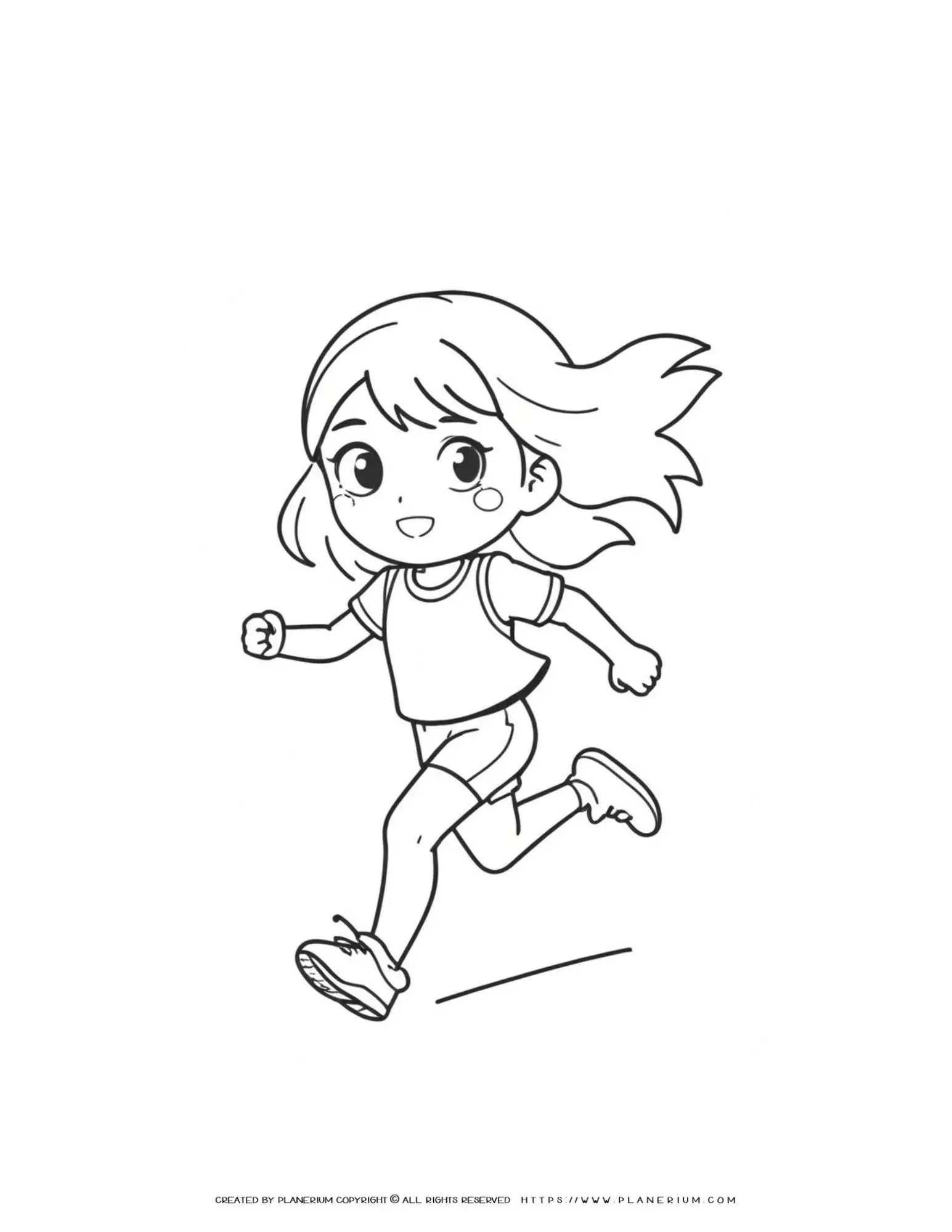 Girl Running Coloring Page for Kids - Fun and Creative Activity Book