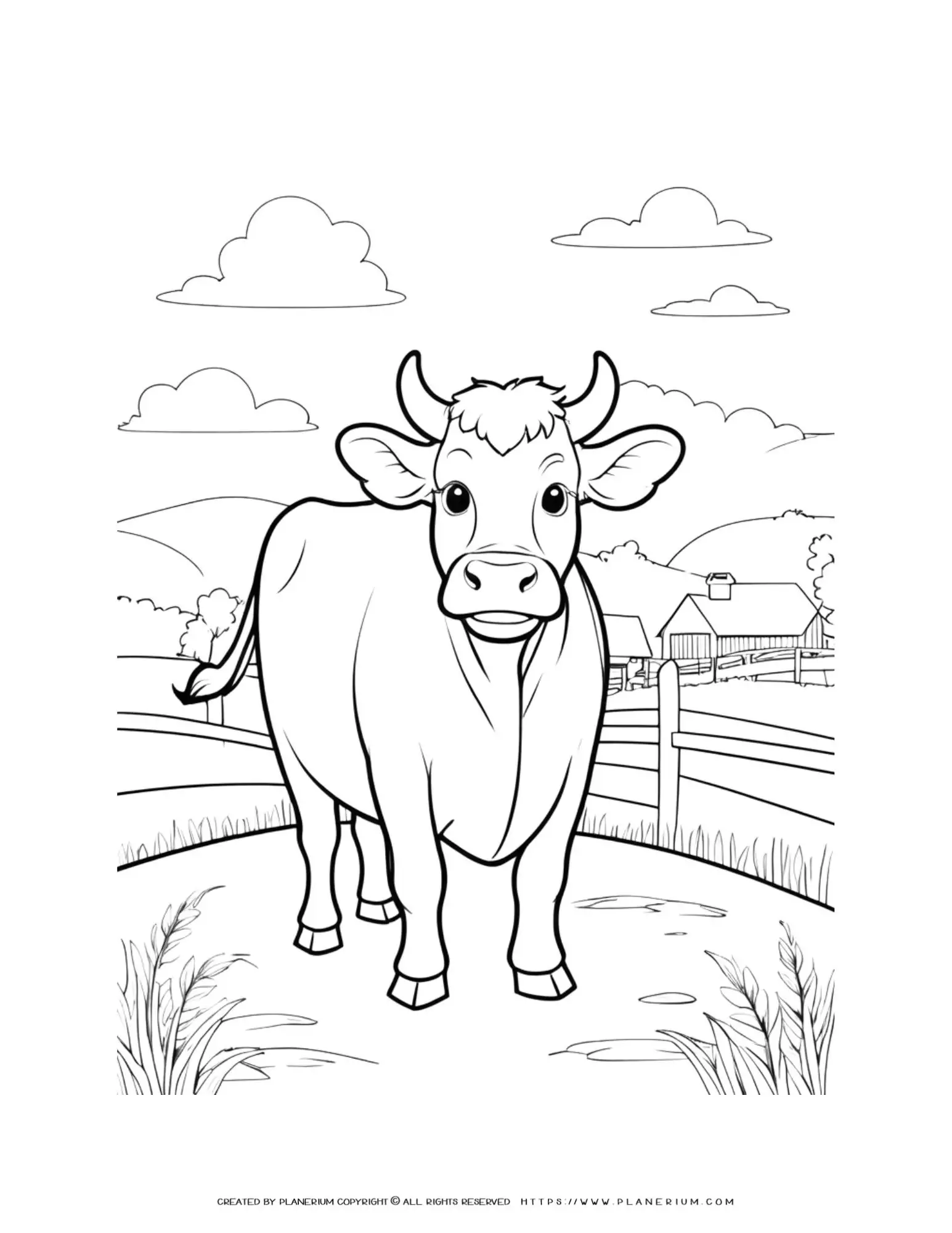 Delightful Happy Cow in the Farm Coloring Page for Kids - Easy to Print ...