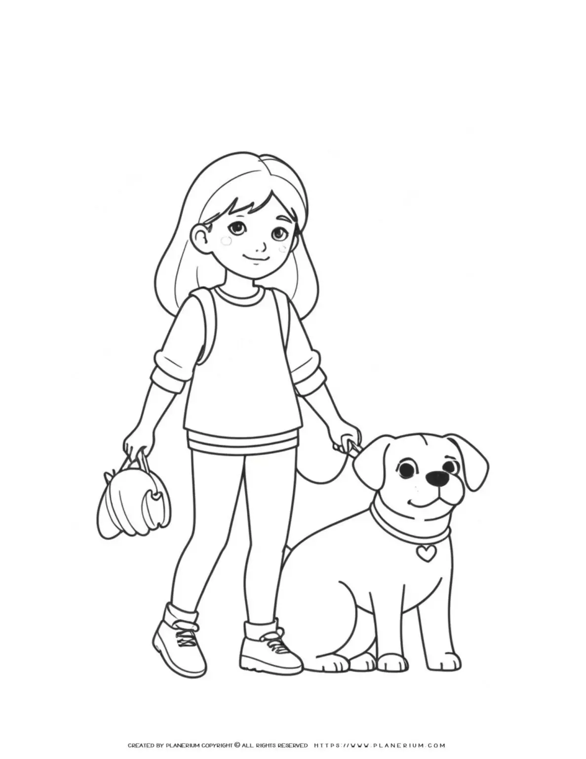 Girl and Dog Outdoor Coloring Page for Kids - Creative Outdoor Activity ...