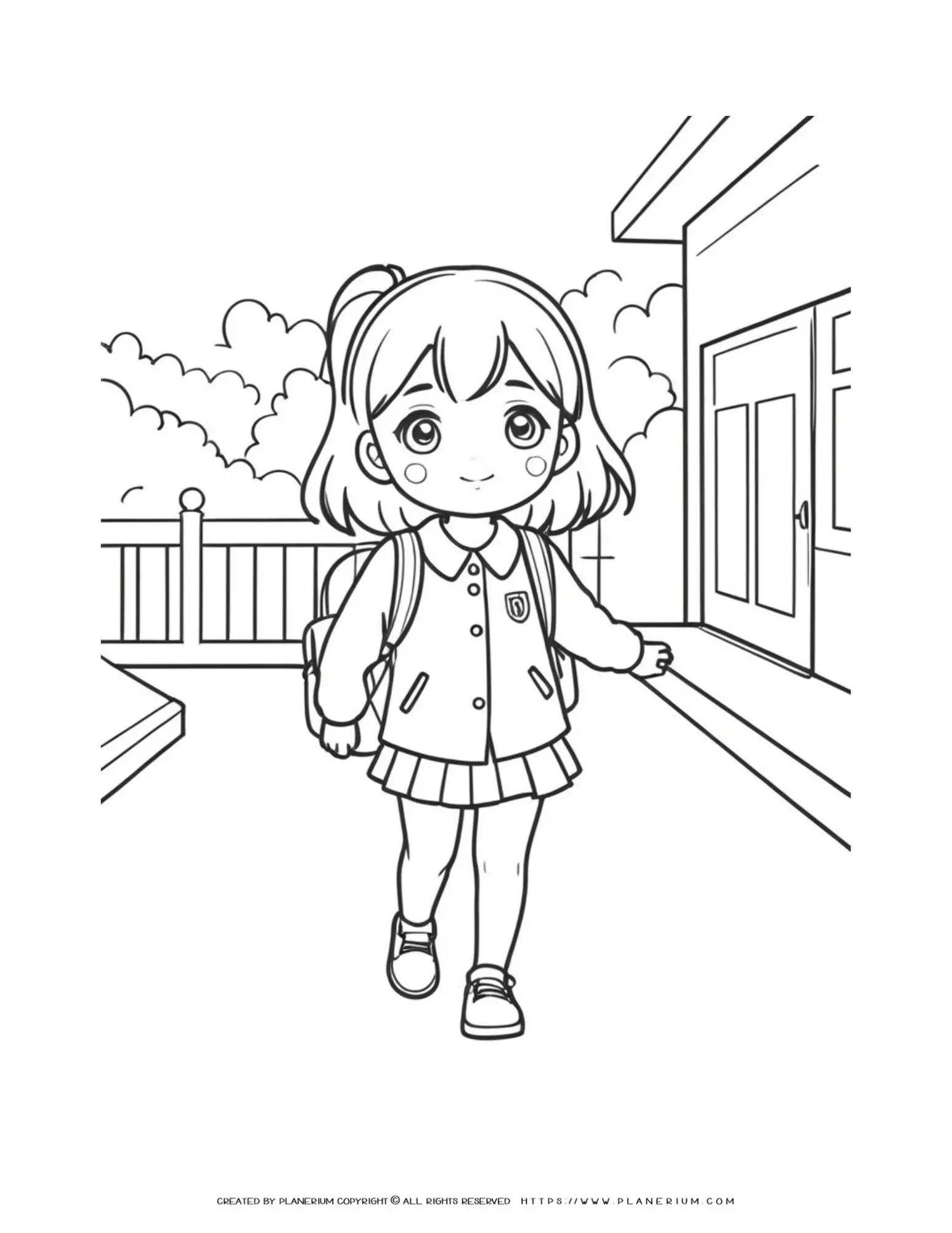 Cute Girl Back-to-School Coloring Page - Fun & Educational Activity for ...