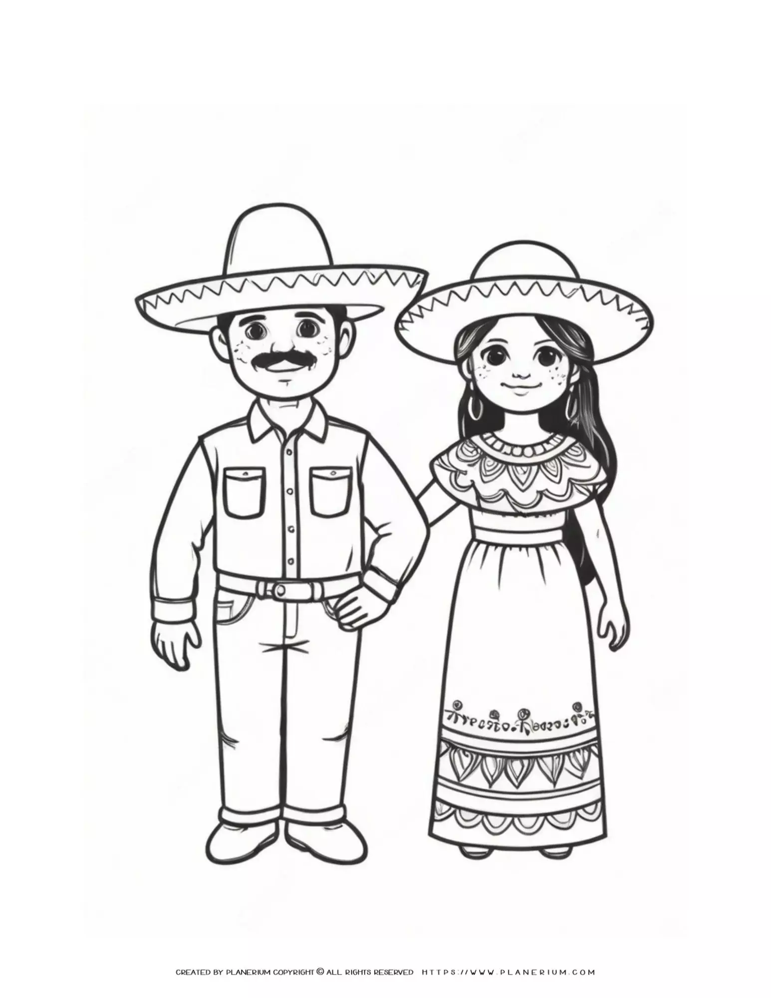 Engaging Mexican Couple Coloring Page for Kids' Fun Learning