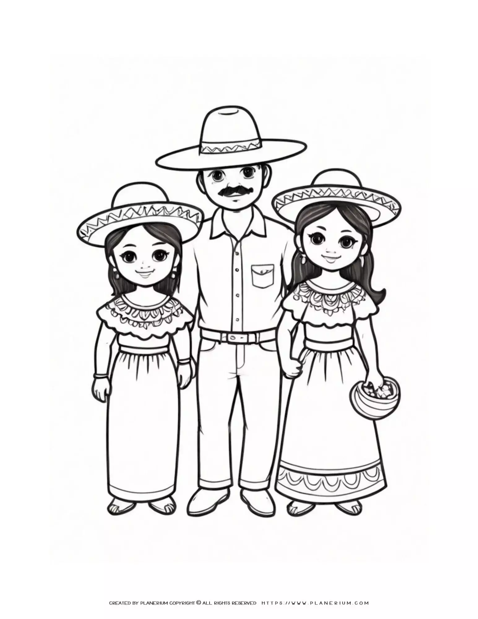 Mexican Family Coloring Page: Fun Culture & Diversity Activity for Kids