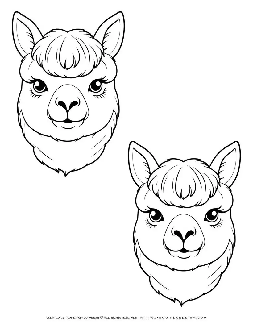 Two Alpaca Face Outlines Coloring Page for Kids!