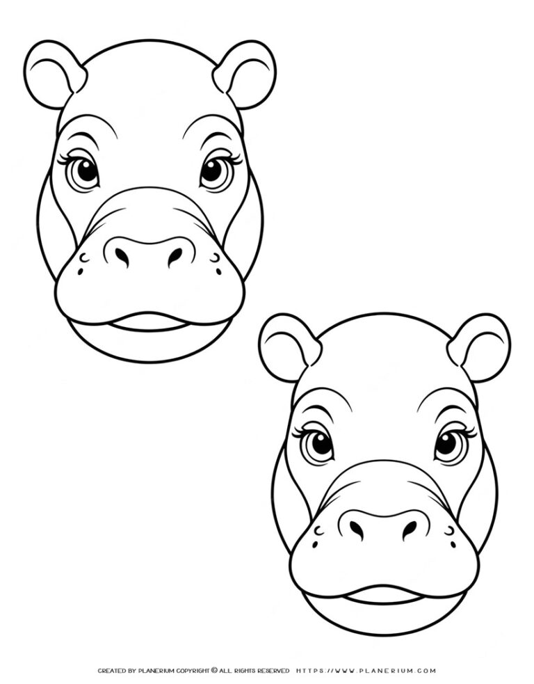 Engage Kids with Two Hippo Face Outlines Coloring Page!