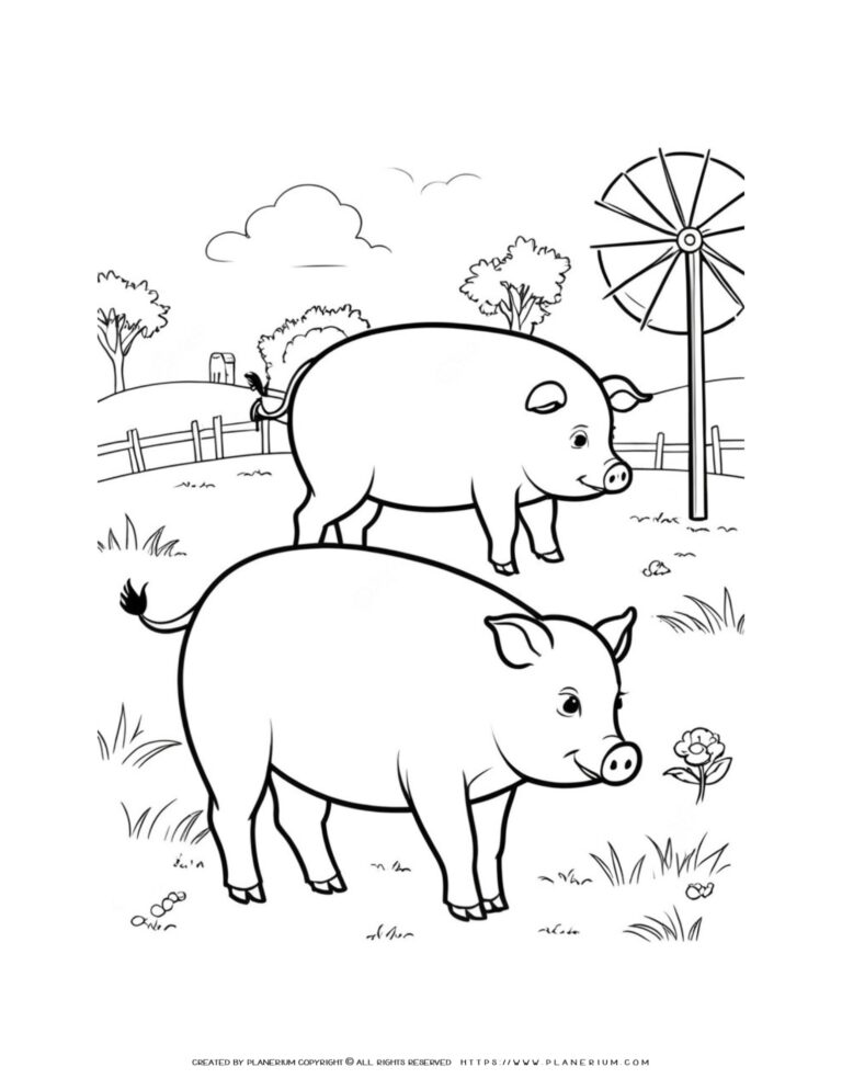 Farm Coloring Template with an Outline of a Cute Pig Face for Creative ...