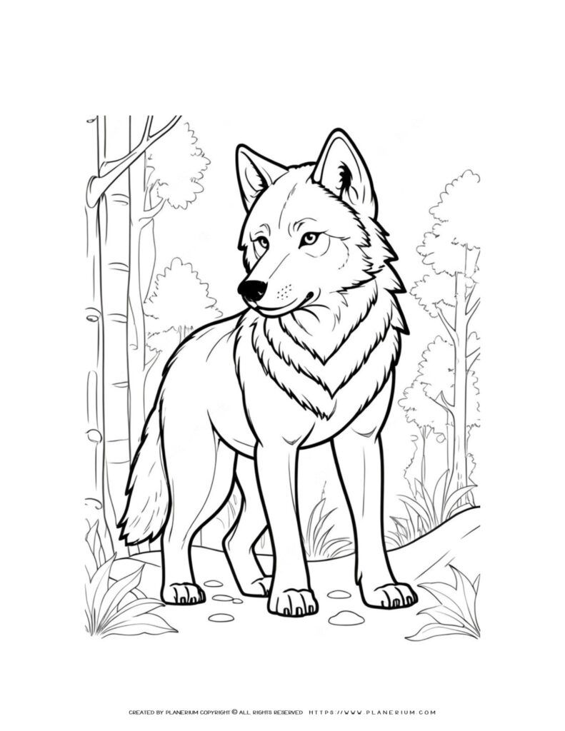 Majestic Wolf Coloring Page - Printable Wildlife Art for Relaxation