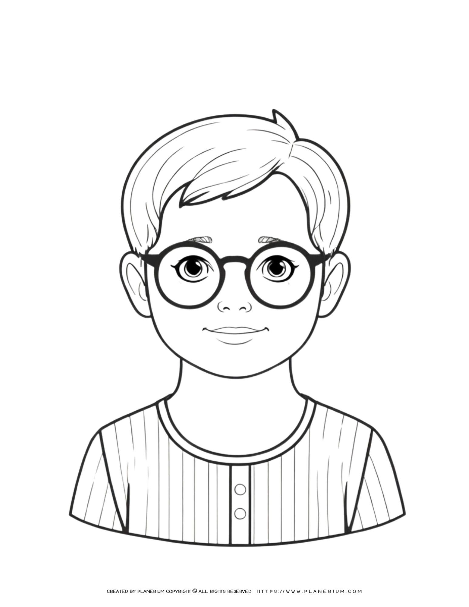 Engaging Boy with Glasses Coloring Page for Kids Creativity