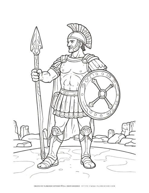 Ancient Roman Soldier Coloring Page Illustration