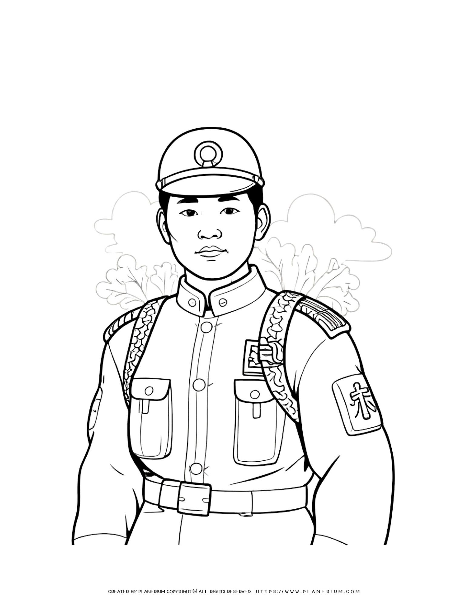 Asian Soldier Torso Coloring Page - Military Uniform Design