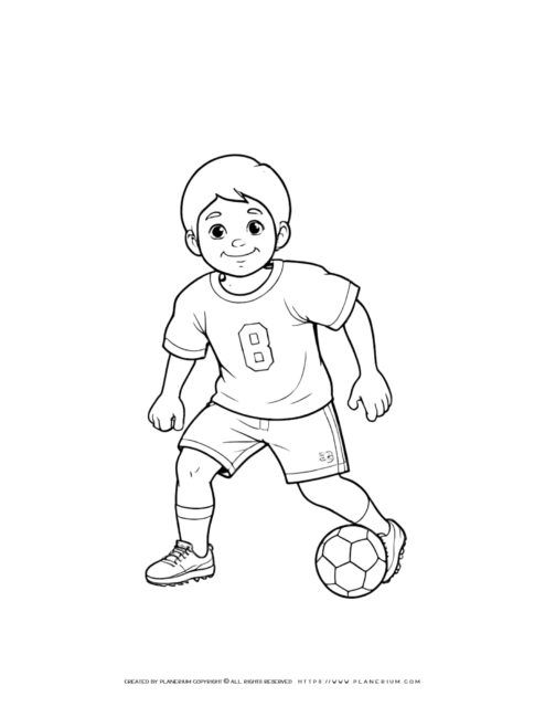 Boy Playing Football Coloring Page - Fun Sports Illustration