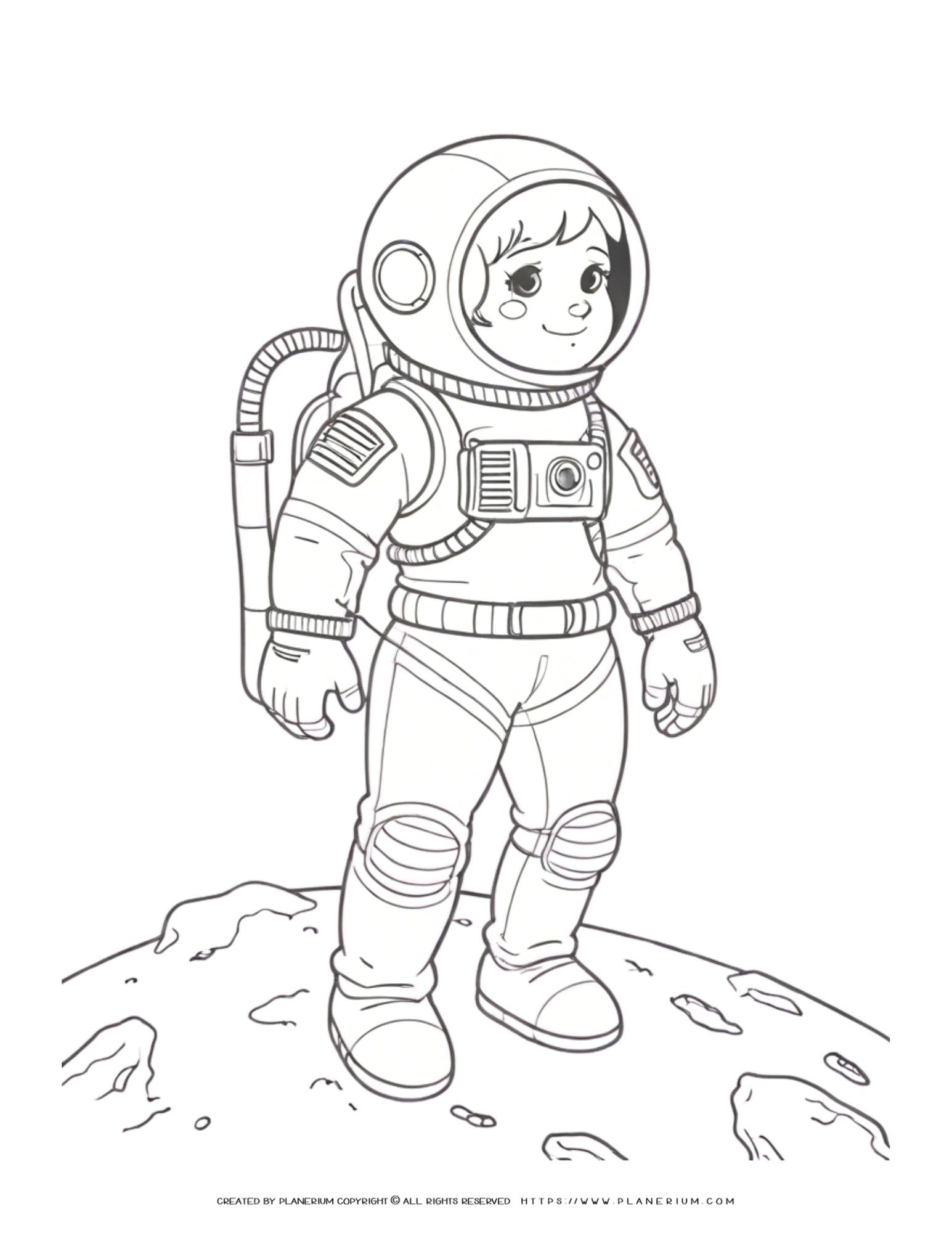 Engaging Astronaut Kid on Moon Coloring Page for Learning Fun