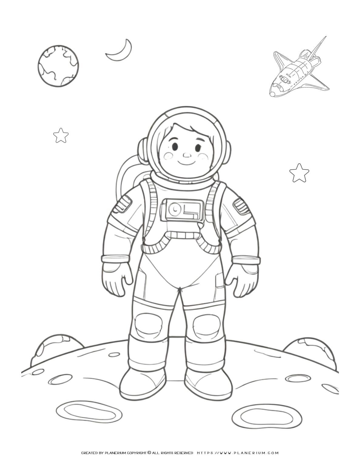 Moon Surface Astronaut Coloring Page for All Ages | Fun & Educational