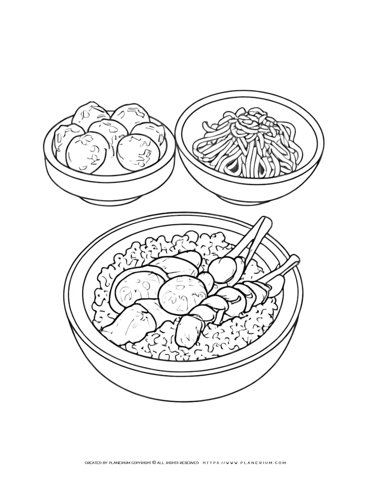 Explore Chinese Cuisine with Our Three Dishes Coloring Page