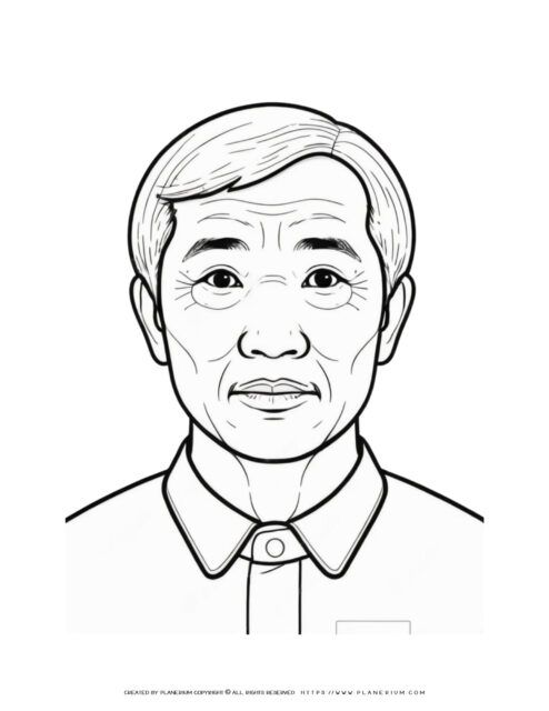 Chinese Male Portrait Coloring Page - Front View Outline - Adult ...
