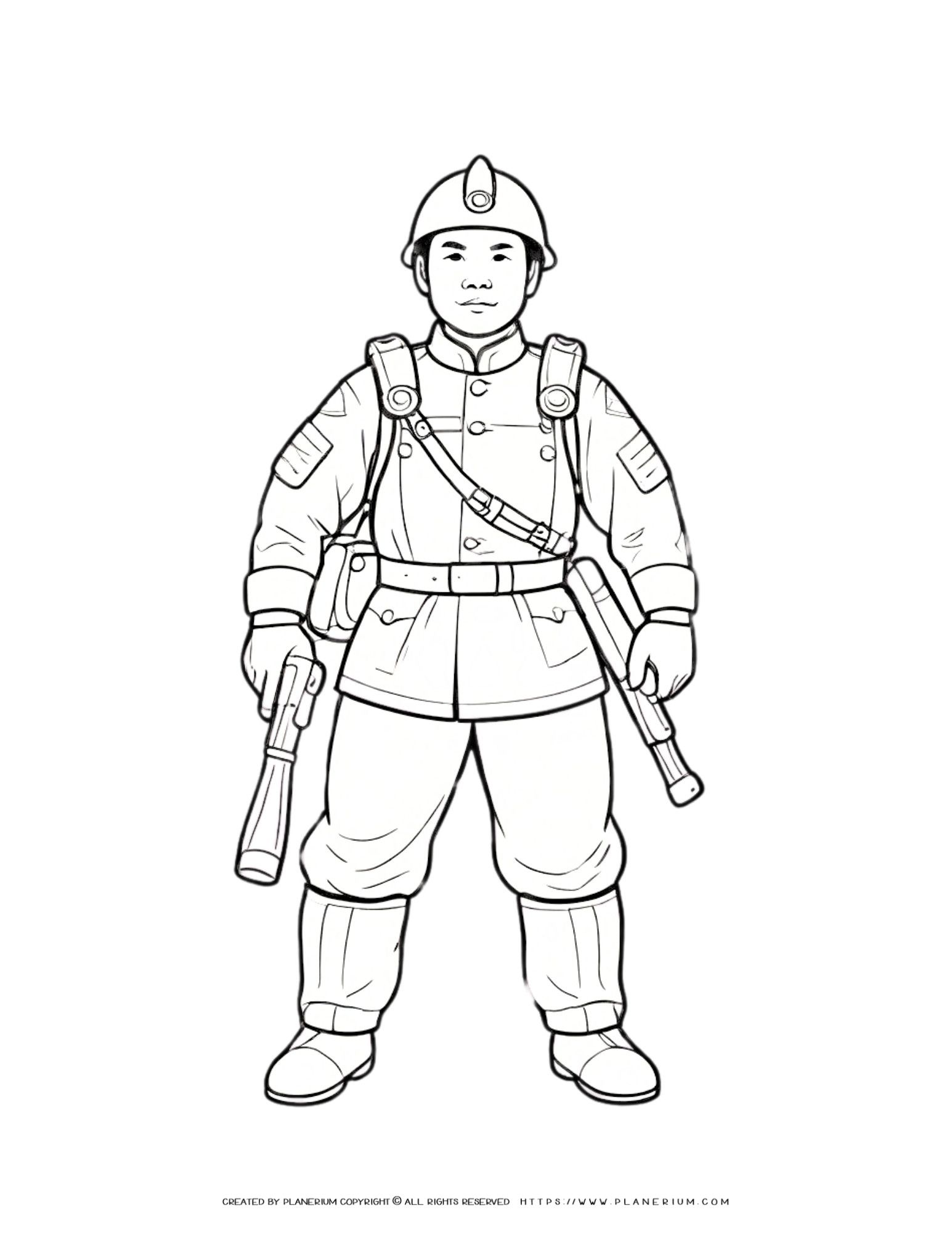 Soldier Portrait Coloring Page - Front View Helmet Portrait