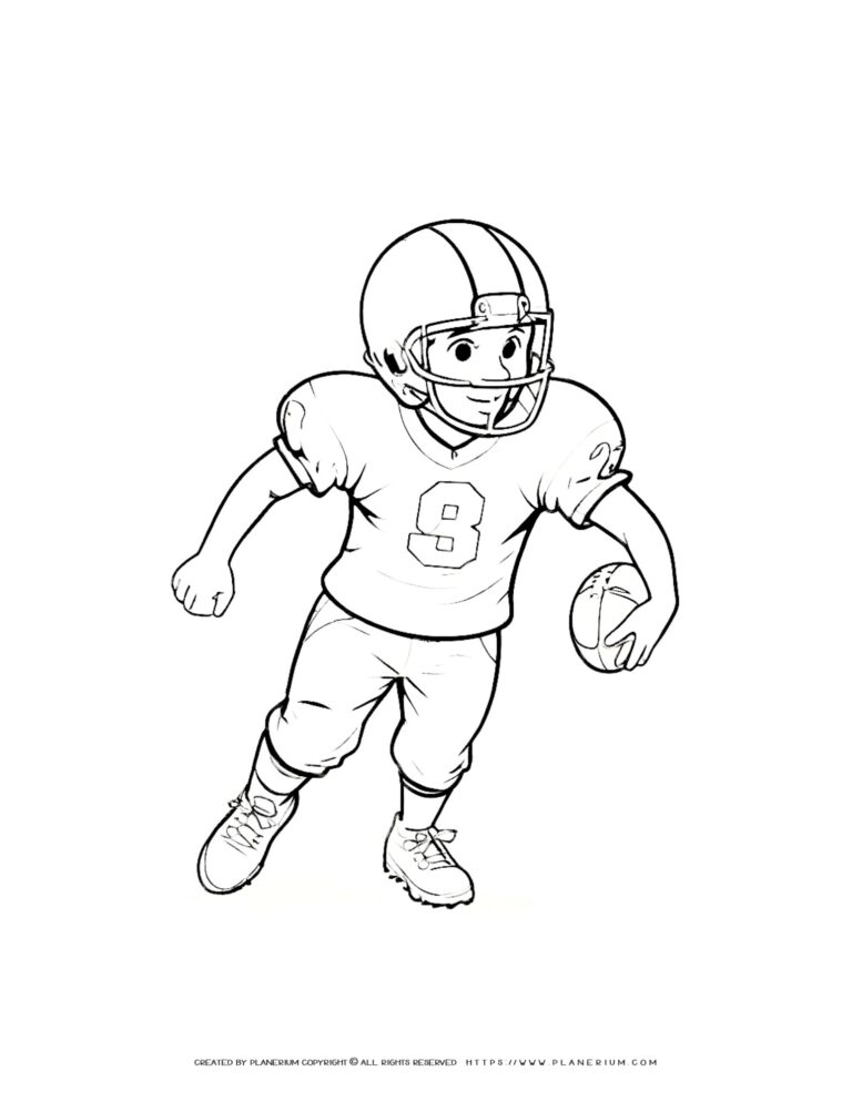 Comic Boy Playing Football with Helmet Coloring Page - Full Body ...
