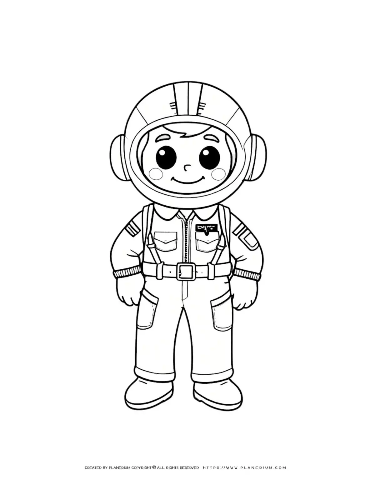 Comic Pilot Boy Coloring Page - Full Suit Outline - Fun Activity