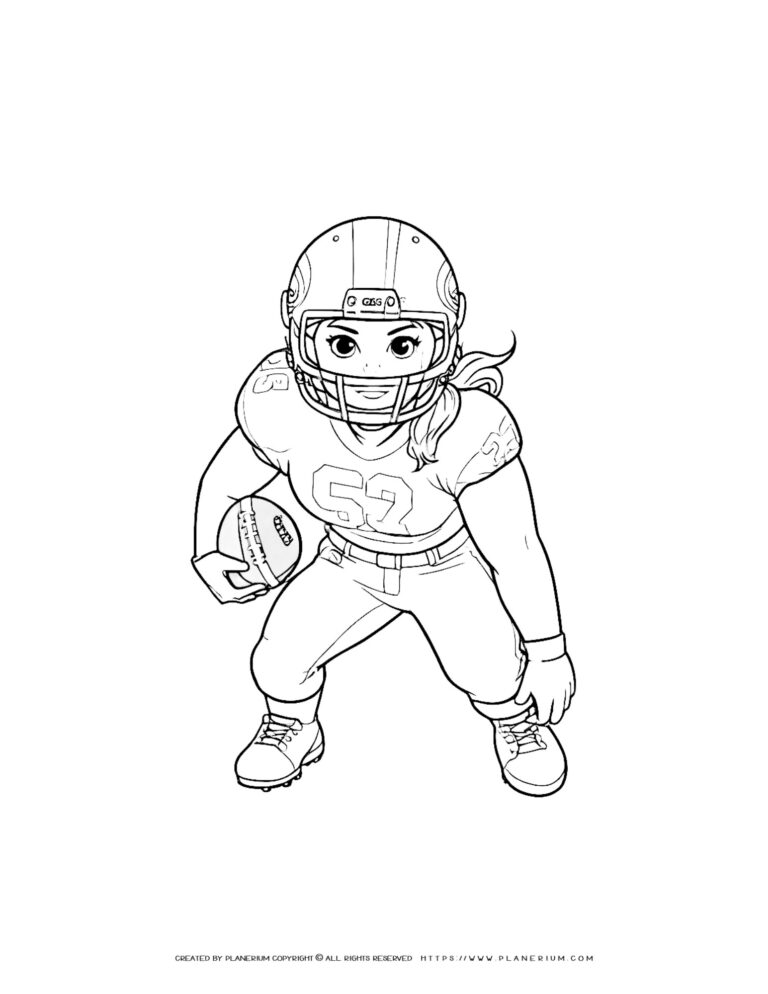 Football Girl Player Coloring Page - Comic Style with Helmet
