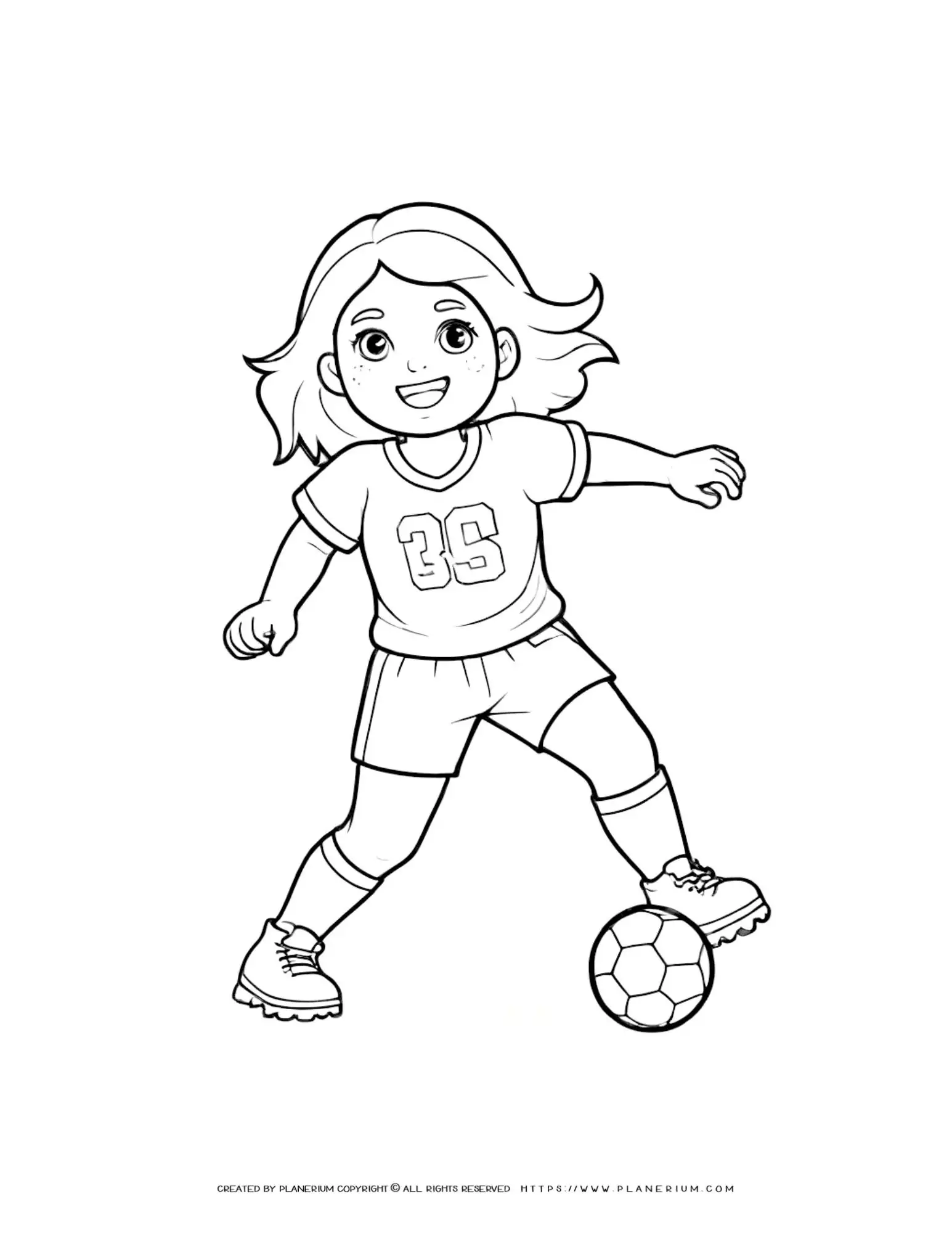 Comic Girl Playing Soccer Coloring Page - Fun and Creative Activity