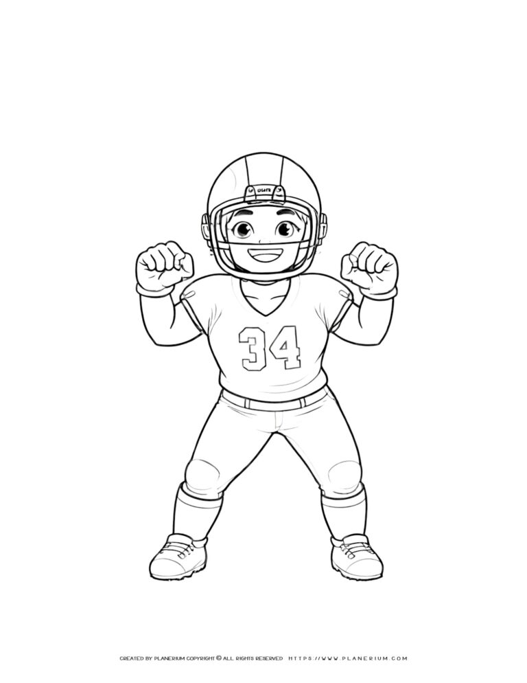 Coloring Page: Comic Football Girl Player with Helmet - Full Body