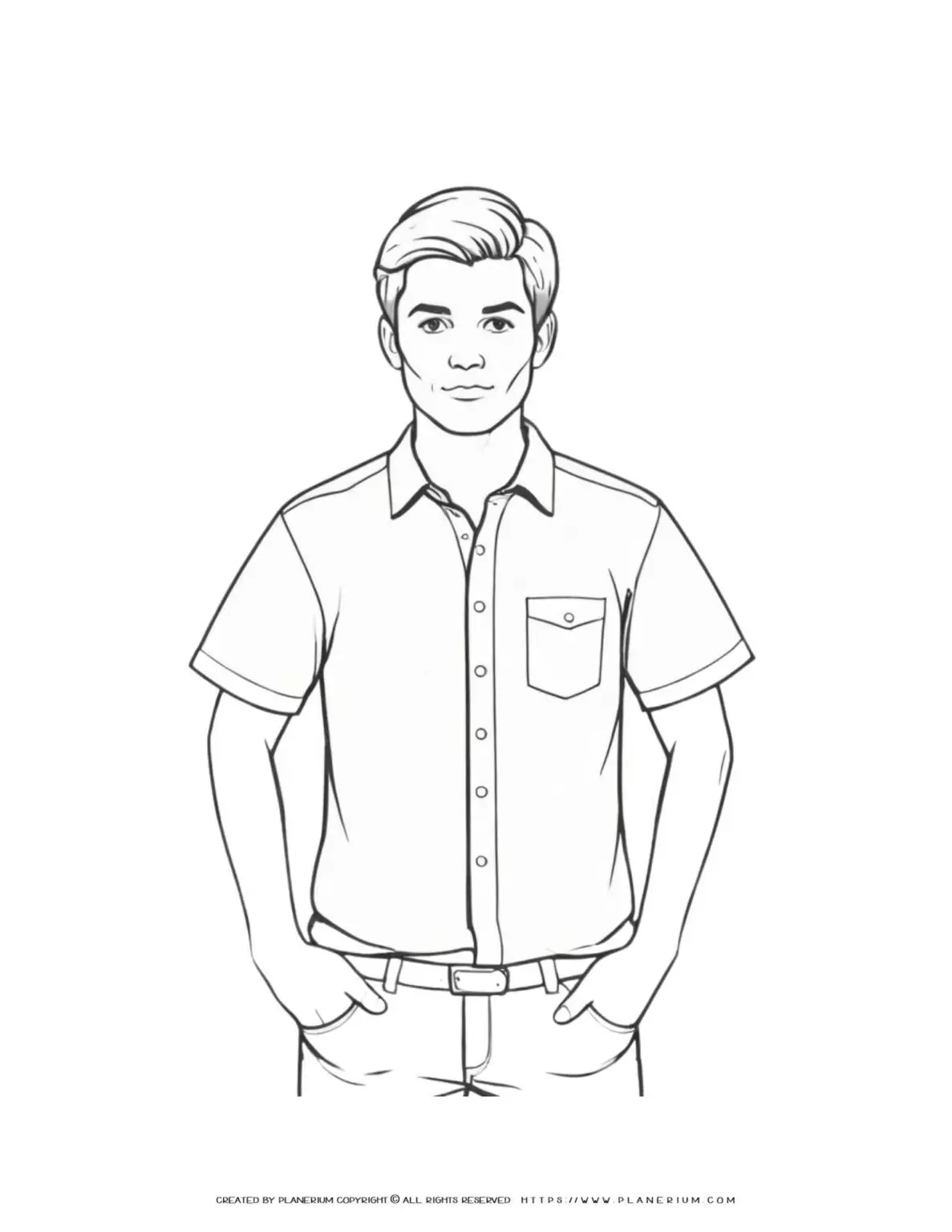 Young Male Torso Coloring Page - Hands in Jeans Pockets