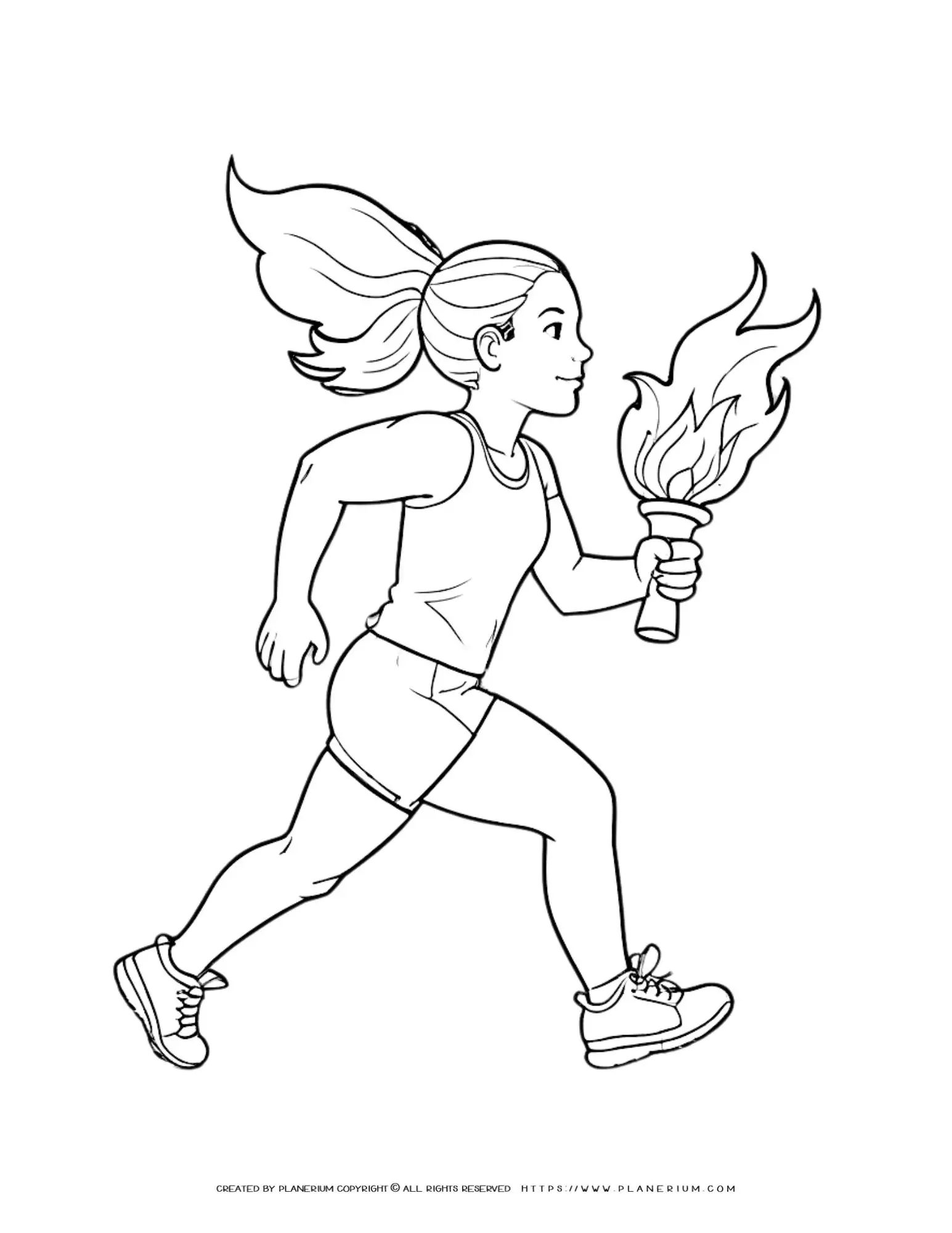 Engage with Our Comic Female Torch Runner Coloring Page