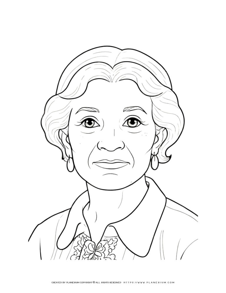 Elderly Woman Portrait Coloring Page - Printable Adult Coloring Sheet