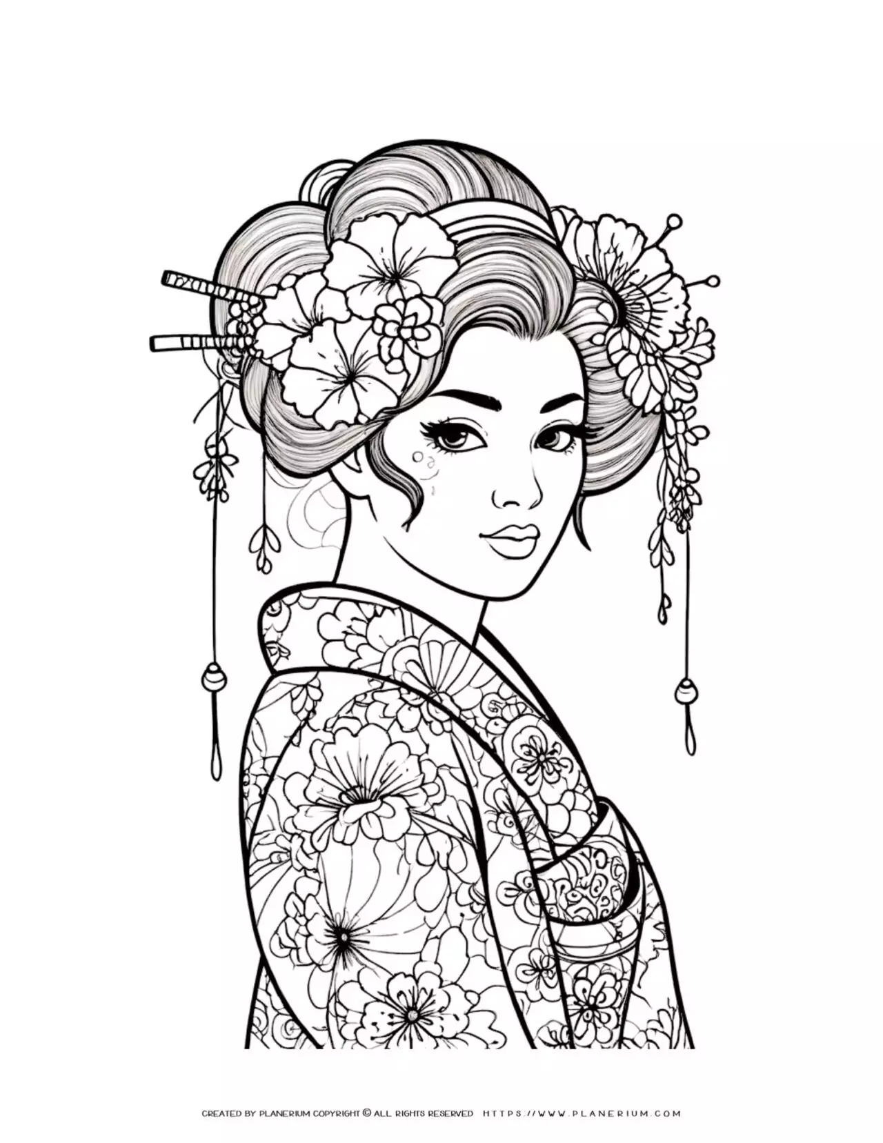 Explore Japanese Culture: Geisha Coloring Page