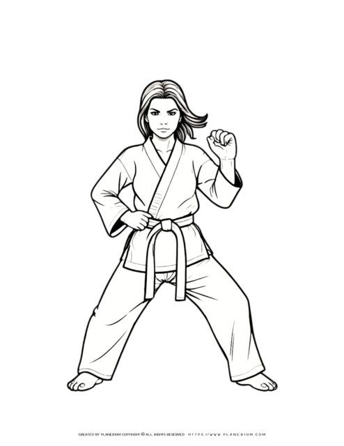 Creative Female in Karate Suit Coloring Page for All Ages