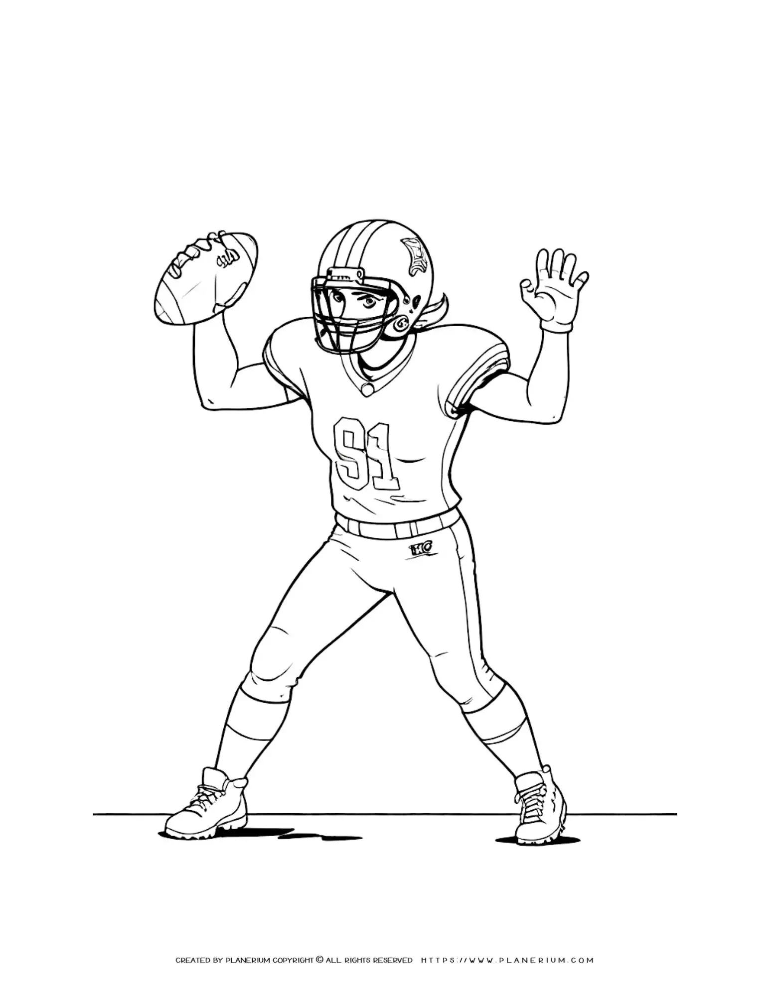 Football Woman Player Coloring Page - Full Body Helmet Design