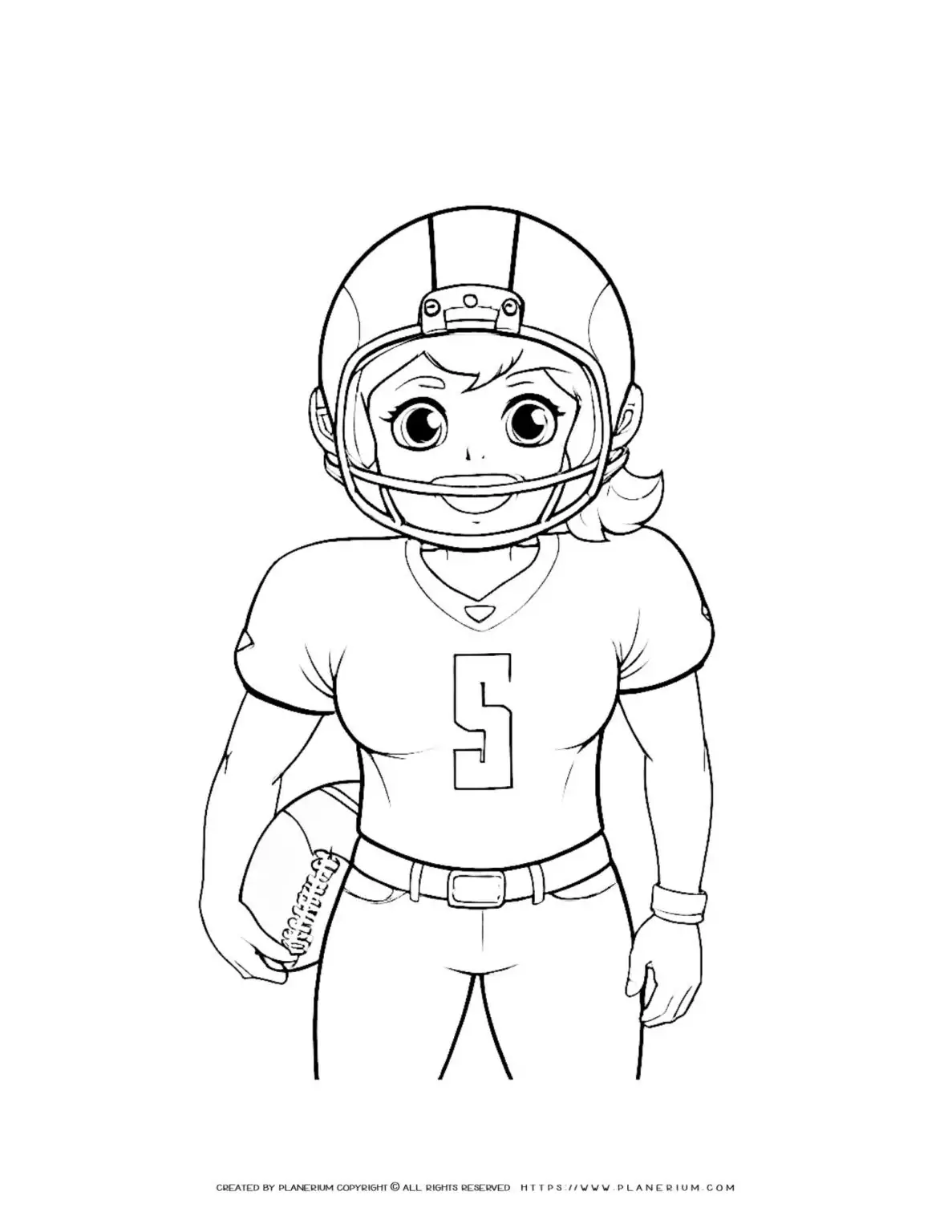 Football Woman Player with Helmet Coloring Page - Upper Body