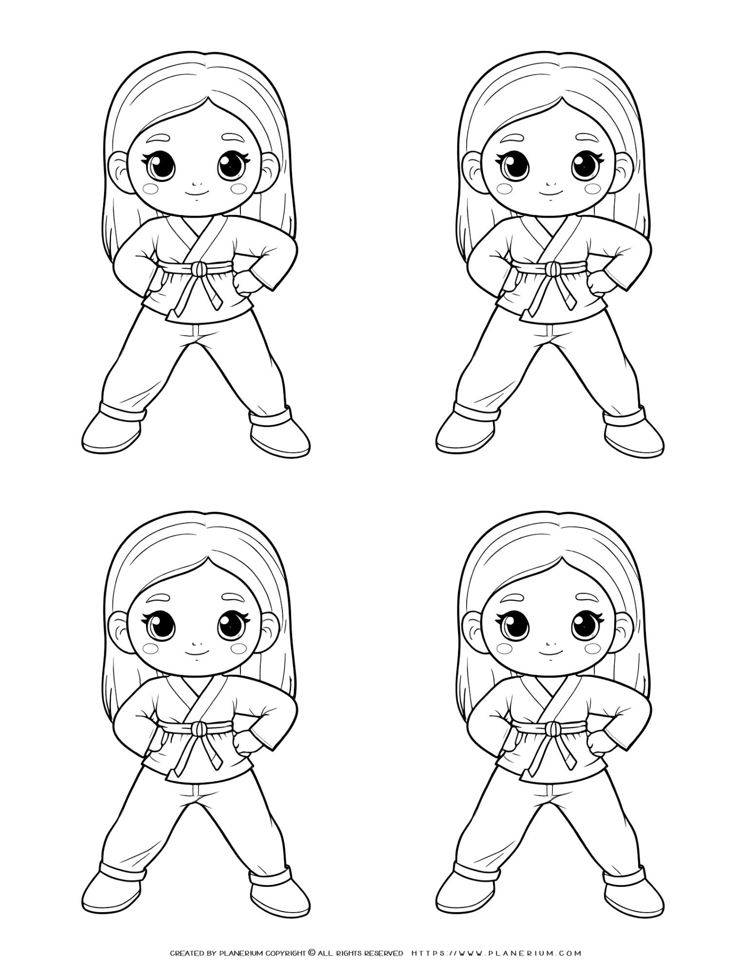 Cute Girl In Karate Pose Coloring Page – Fun & Educational Printable