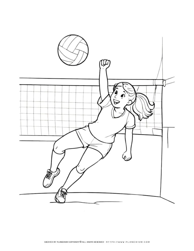 Girl Playing Volleyball Coloring Page | Fun Sports Activity for Kids