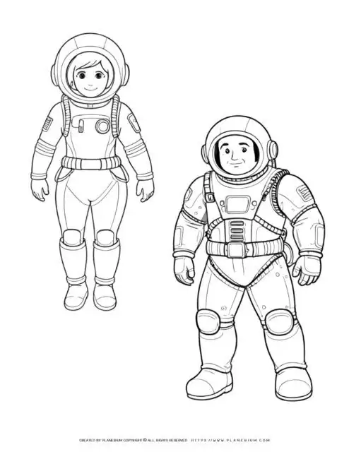 Explore Space with Man and Woman Astronauts Coloring Pages for Kids