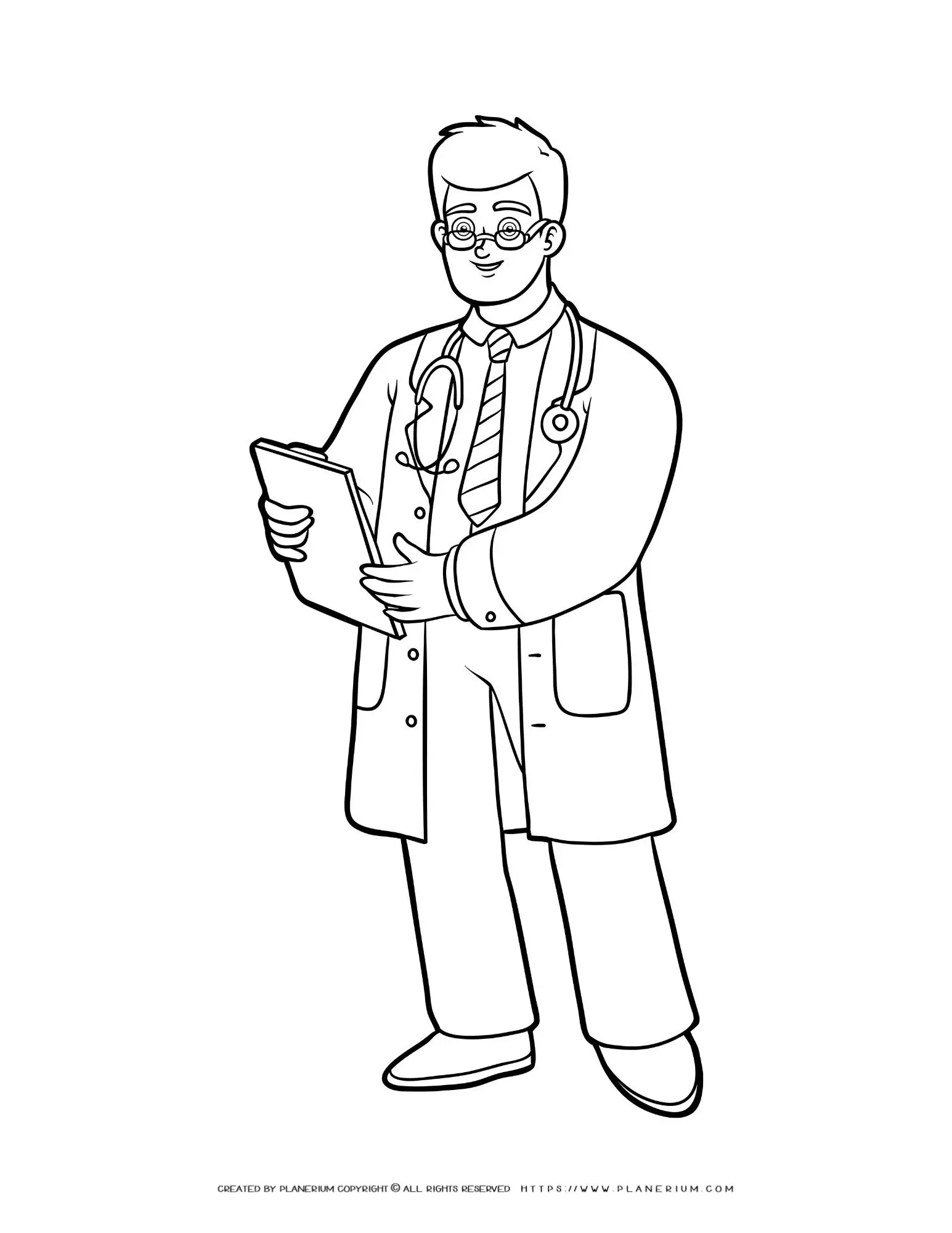 Male Comic Doctor Coloring Page - Full Body Outline