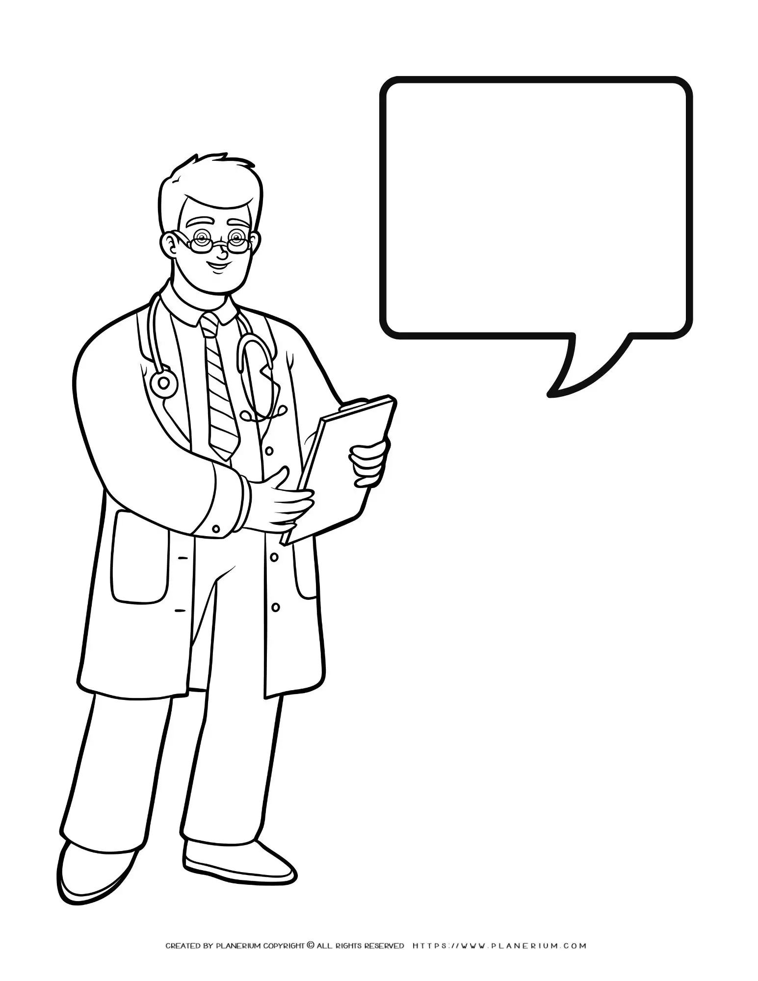 Male Doctor Figure Full Body with Speech Bubble Outlines