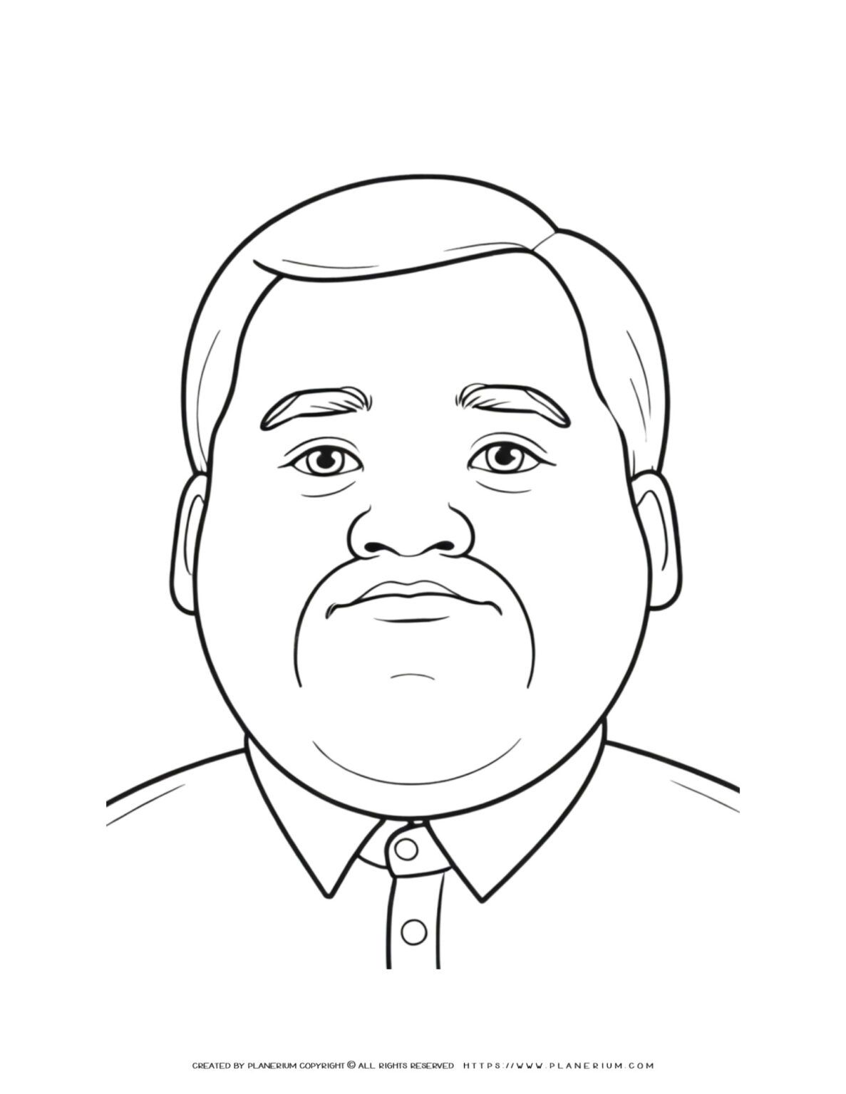 Male Portrait Front View Outline Coloring Page - Printable Art Template