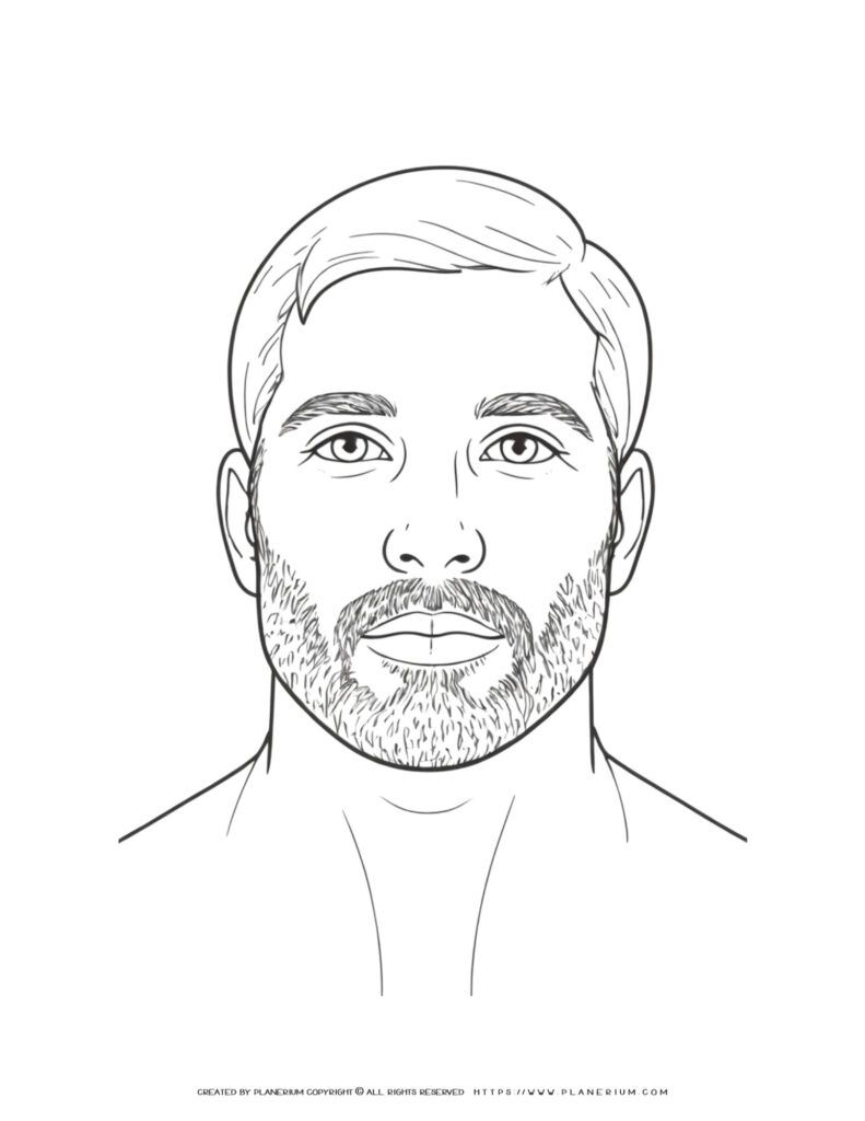 Male Portrait with Beard Coloring Page - Front View