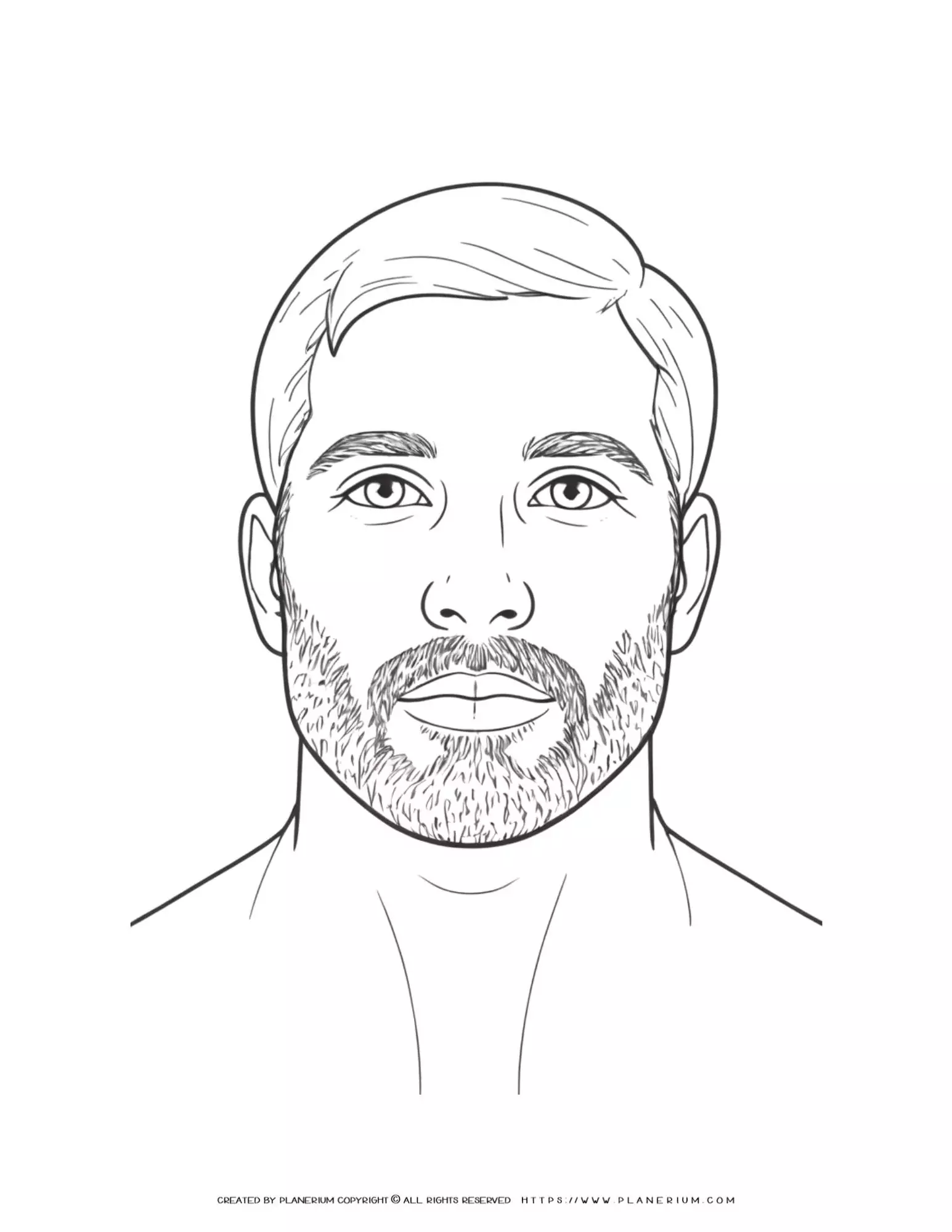 Male Portrait with Beard Coloring Page - Front View