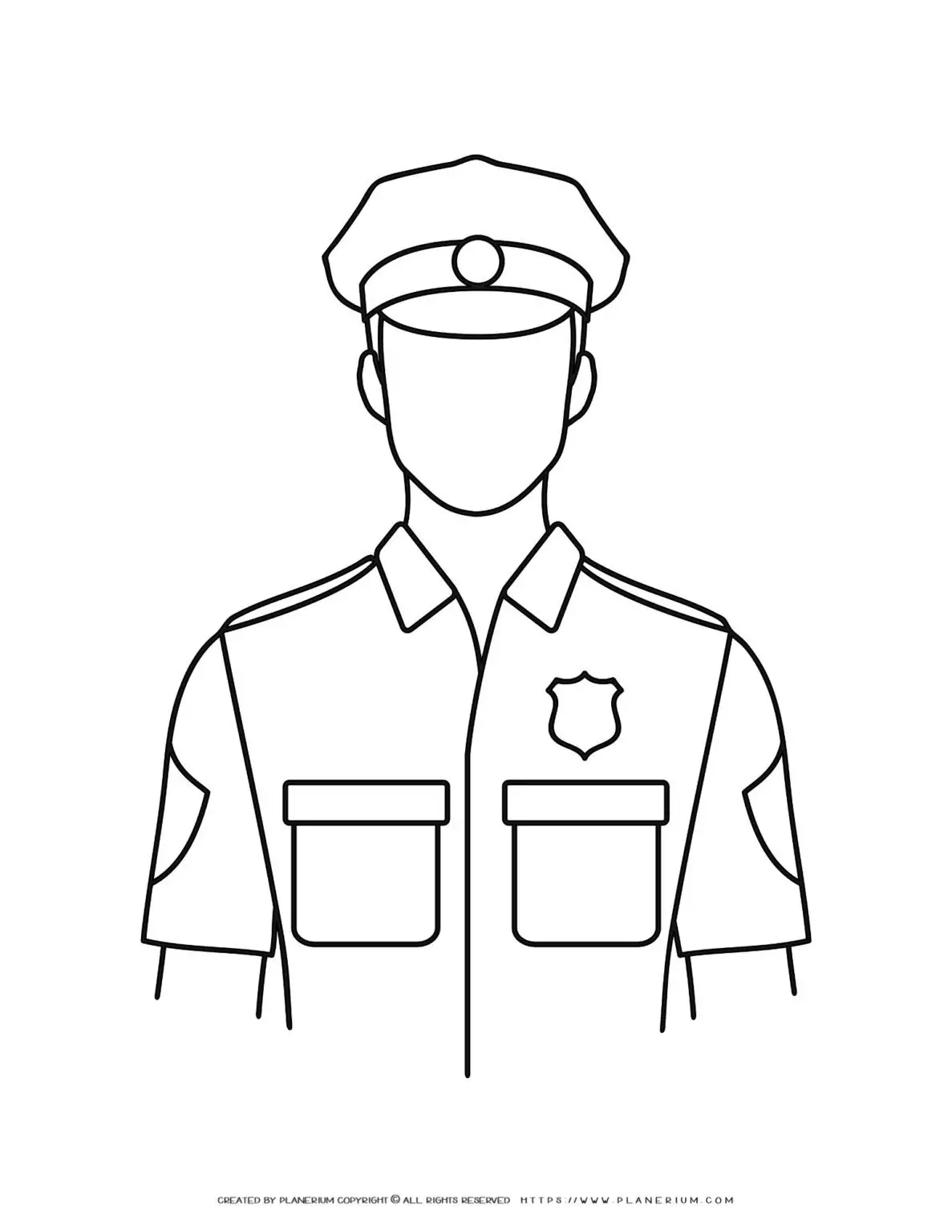 Free Policeman Outline Coloring Page for Young Learners
