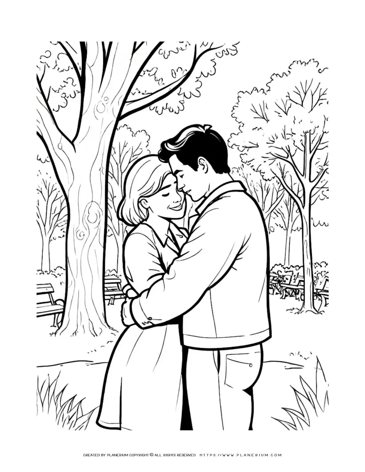 Romantic Forest Coloring Page for Stress Relief & Fun