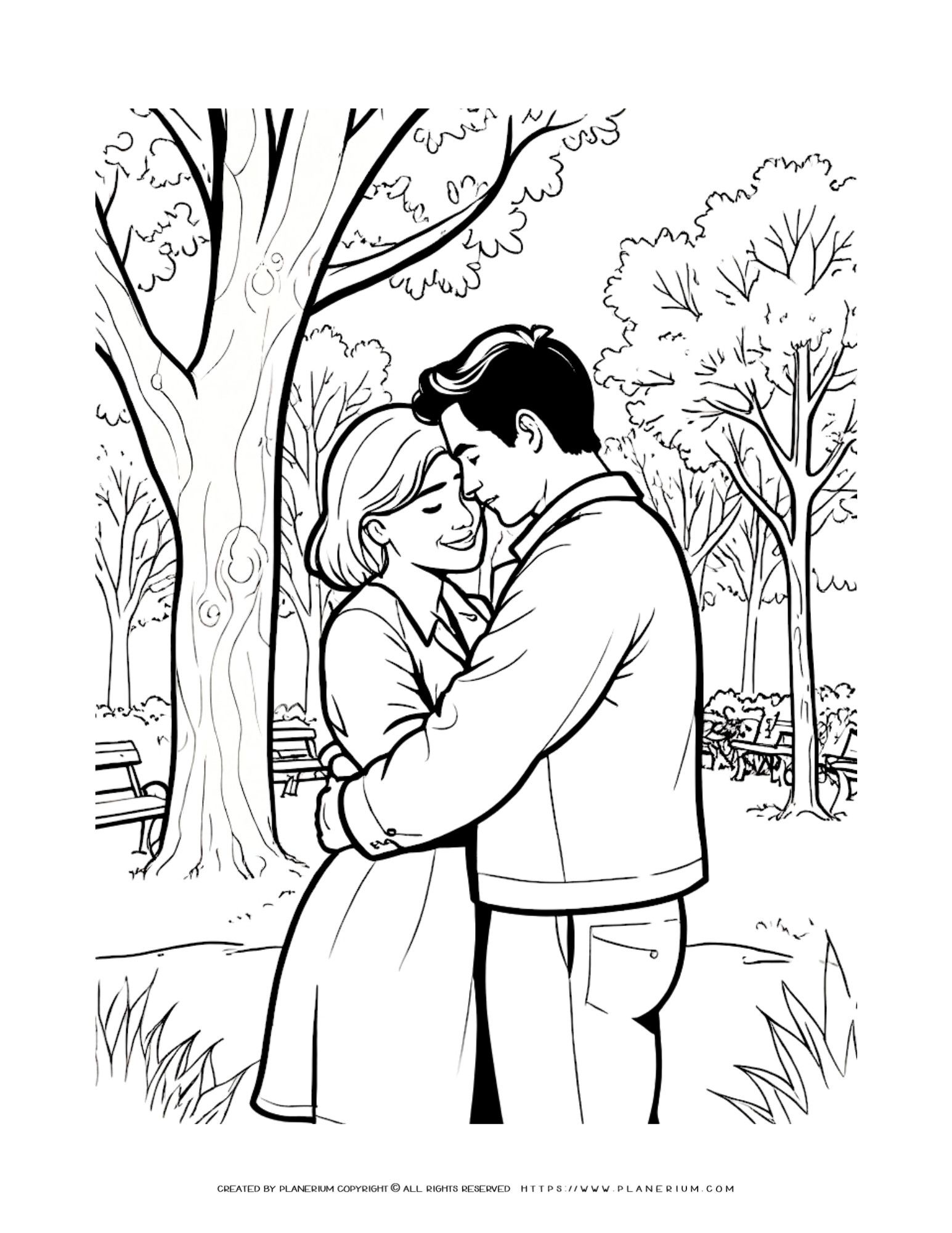 Engage Minds with Comic Style Couple Coloring Page