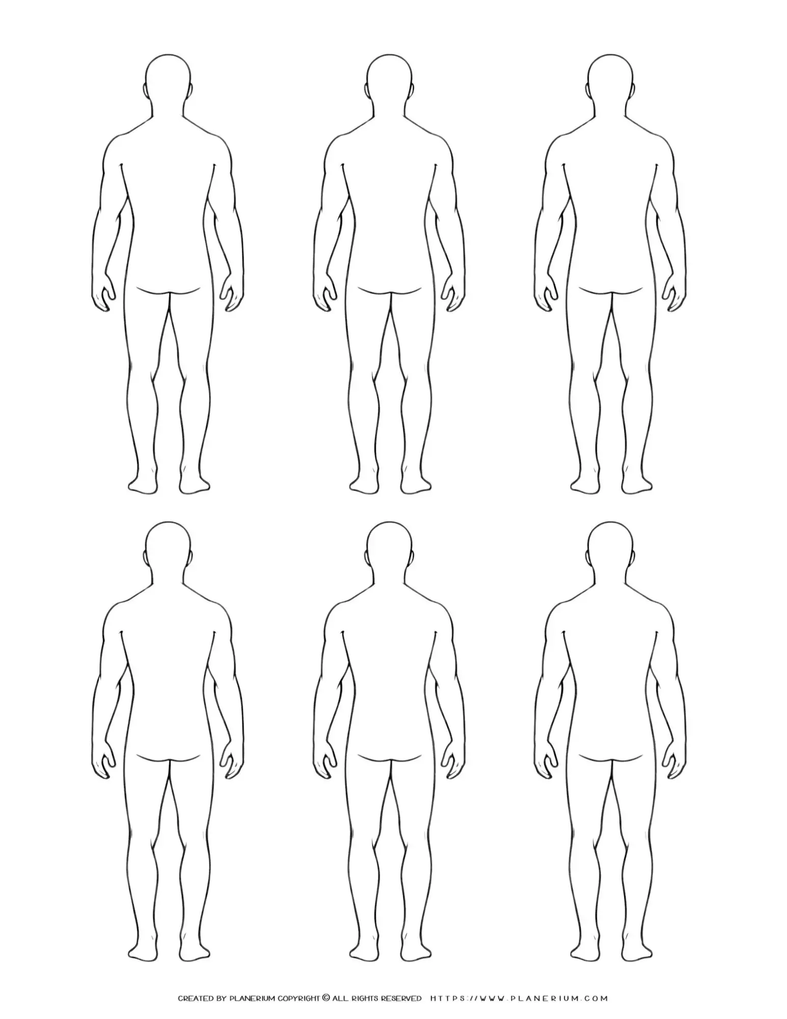 Six Back View Male Figure Templates for Interactive Learning