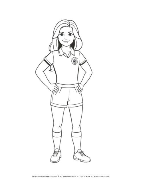 Soccer Woman Player Standing Coloring Page - Illustration