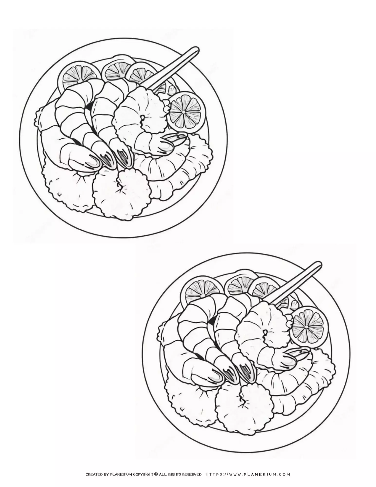 Engaging Shrimp Plate Coloring Page for Kids' Ocean Learning
