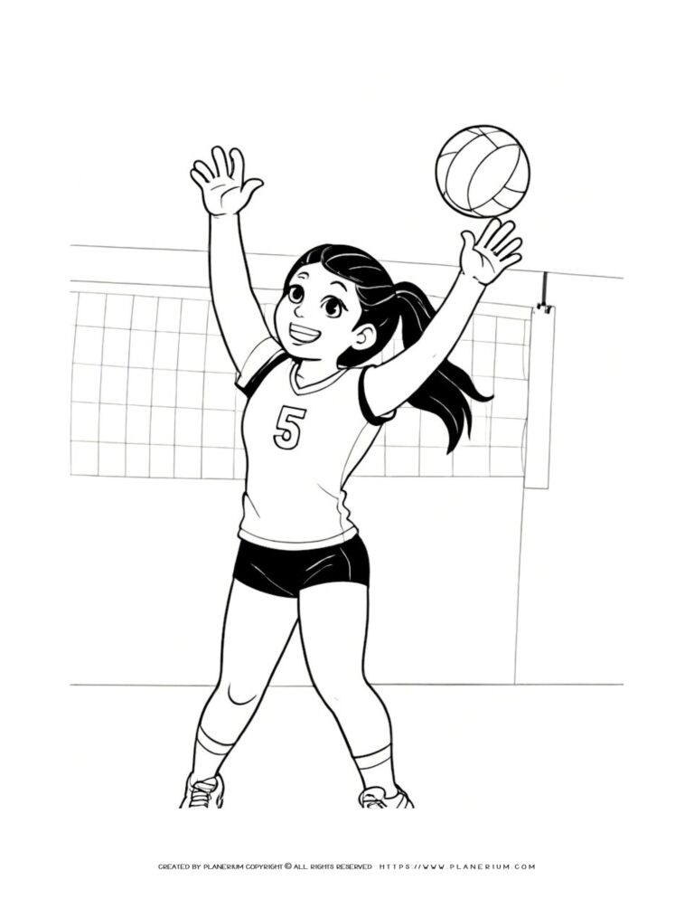 Volleyball Woman Player Coloring Page | Volleyball Player Illustration