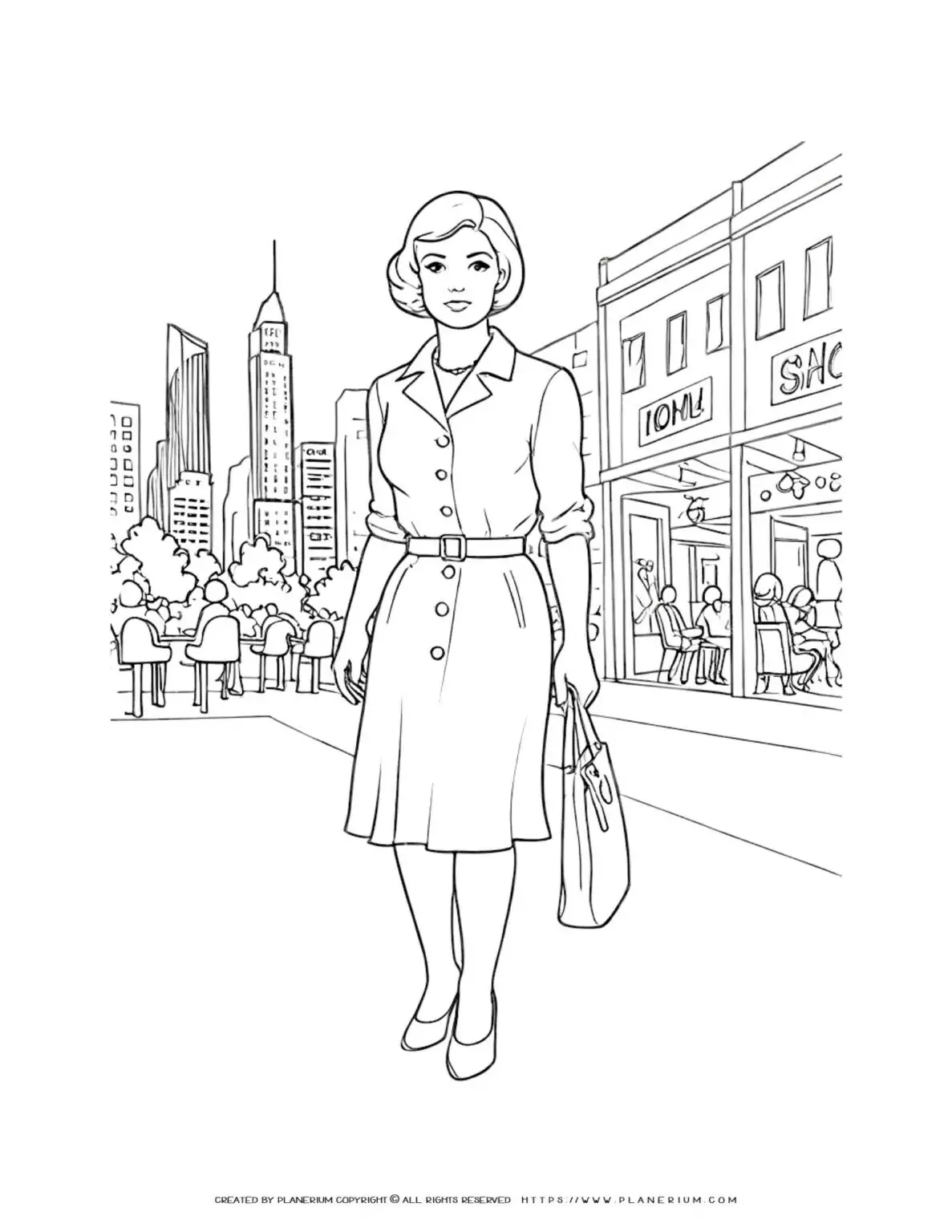 Explore 1960s Fashion: Historical Coloring Page for All Ages